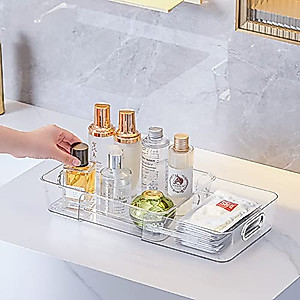 Pull-Out Decorative Tray 15.3x7.1 Inches, Clear Tray for Bathroom Dresser Counter Countertop,Dispenser Plate Serving Trays Pedestal Tray for Perfume,Cosmetics,Jewelry,Makeup,Skincare Organizer