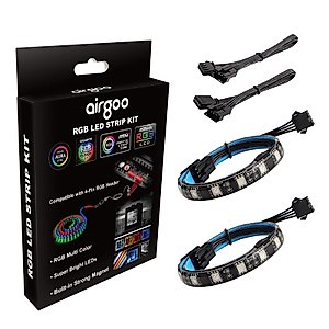 airgoo PC RGB LED Strip Light, 36 LEDs 2pcs 12inch Magnetic LED Strip for Motherboards 12V 4Pin RGB LED Header, Easy to Install with Magnets or Back Self-Adhesive