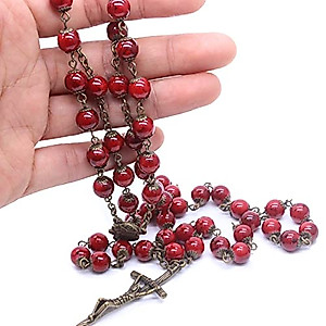 Christmas Deep Red Crystal Beads Rosary Necklace Catholic Prayer Jerusalem Holy Soil Medal Cross Holy Land Antique Religious Rosaries Beads Collection