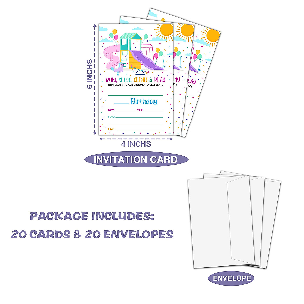 Playground Birthday Party Invitation, Park Themed Fill-In Invites for Adults Women & Men, 20 Invitations With Envelopes (4" X 6"), Adult Outdoor Party Favors Decorations and Supplies -27