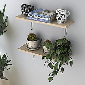 JAWU Set of 2 Pine Wood Floating Shelves - Decorative Hanging Farmhouse Rustic Shelves for Wall, Home, Kitchen, Bathroom, Bedroom - Wooden Shelf with L-Brackets, Screws, Plastic Plugs - 17x5.5x0.6