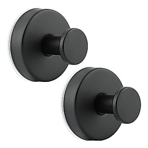 PUXING 2pcs Suction Cup Hooks for Shower Towel Hooks for Bathroom Stainless Steel Waterproof Suction Cup Hooks for Shower Mounting on Glass Shower Doors Bath Robe Hook Holder for Hanging(Color:Black)