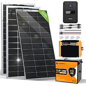 ECO-WORTHY 2.4KWH Solar Panel Kit 600W 12Volt System for RV Off Grid with Battery and Inverter: 600W Solar Panels + 40A MPPT Charge Controller + 12V 150Ah Lithium Battery + 12V 2000W Solar Inverter