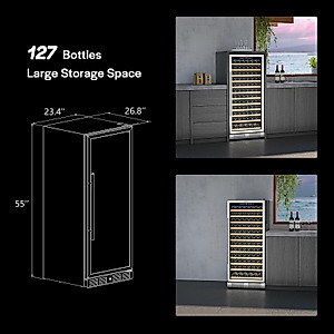 Empava 24" Refrigerator 127 Bottles Single Zone Built in or Freestanding Compressor Fridge Chiller Wine Cooler with Wood Shelves, 24 Inch, Stainless Steel
