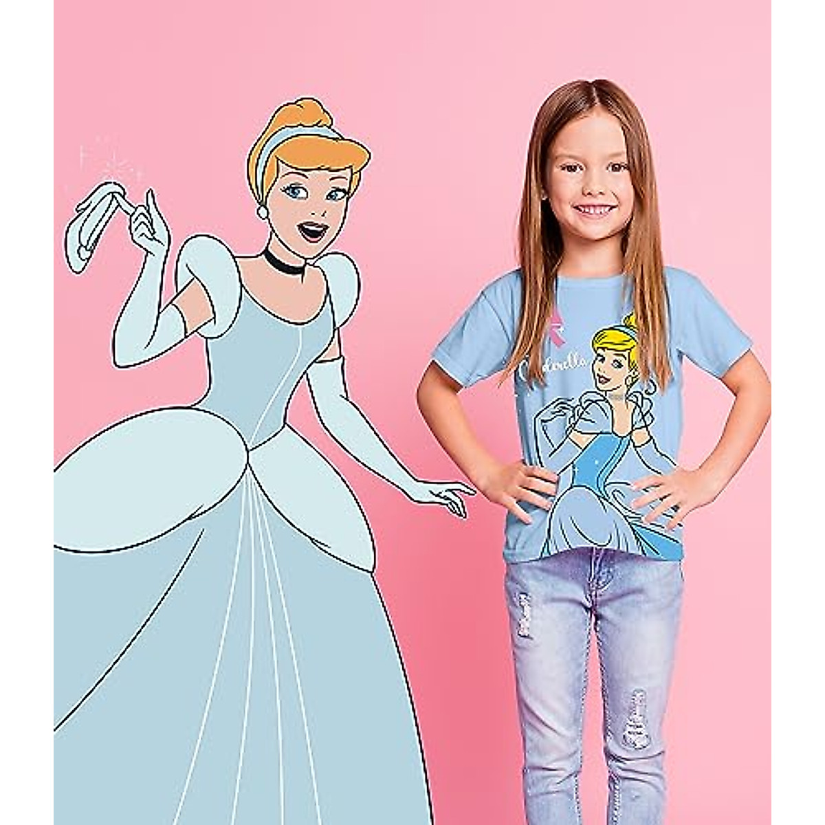 Disney Princess T-Shirts (4-Pack) Girls Short Sleeve Aurora, Cinderella, Snow White, Jasmine, Rapunzel, Ariel, Moana, Tiana 4T Lb/Pk/Y/T SS