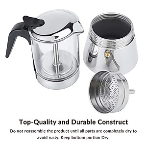 GEESTA Premium Crystal Glass-Top Stovetop Espresso Moka Pot - 4 / 6/ 9 Cups - Stainless Steel Coffee Maker- 160ml/5.6oz/4 cup (esHimpresso cup=40ml)- Valentines Day Gifts