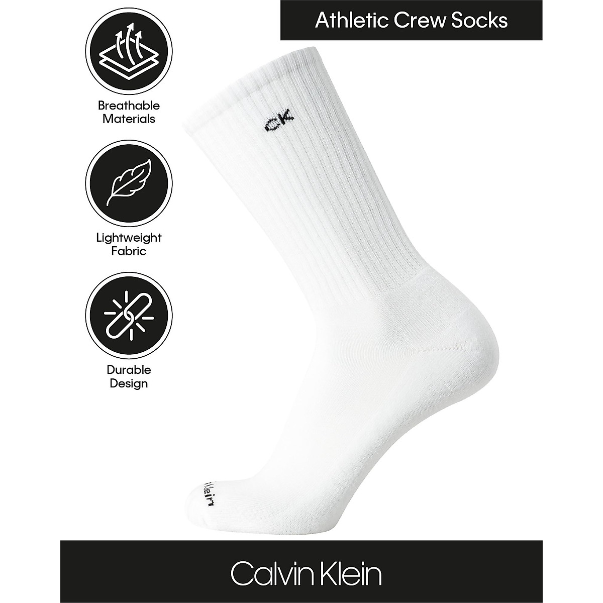Calvin Klein Men’s Athletic Socks - 5 Pack Cushioned Crew Socks for Men - Soft, Breathable & Durable with Arch Support for All-Day Comfort, Sports, Workouts & Everyday Wear, White, Size 7-12
