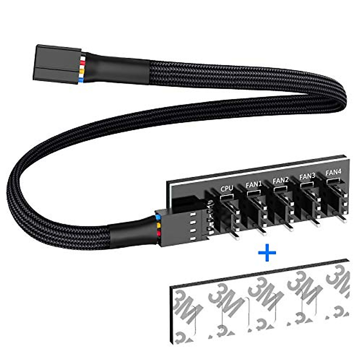 RISHTEN Motherboard PWM Fan Hub Splitter, 4 Pin Black Sleeved 5 Way PC CPU Cooling Case Fan Extension Splitter Adapter Cable 40cm/15.7inch for Computer Cooler Case Fans