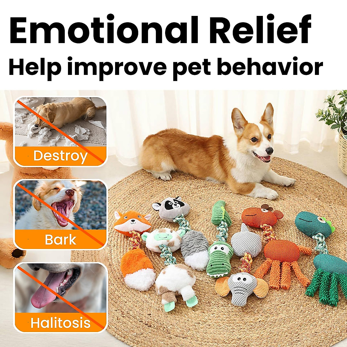 Petinstinct Large Squeaky Dog Toys for Aggressive Chewers, Indestructible Rope Plush Dog Chew Toys for Small Medium Large Dogs, Tough Tug of War Dog Toys to Keep Them Busy, 18 Inch, Raccoon