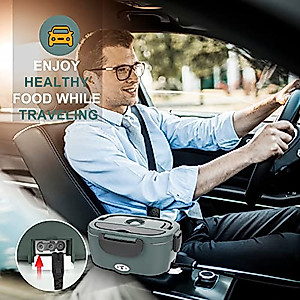 Monteka Electric Lunch Box Food Heater - Leakproof Portable Food Warmer heated lunch box for adults for Car/Home/Truck with 1.5L Removable Stainless Steel Container, 80W, 12V/24V/110V, Green