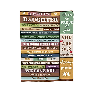 HAXOILO to My Daughter Blanket from Mom Dad Flannel Throw Blankets for Couch Bedroom Sofa Warm Girl Birthday Gifts 50x60in