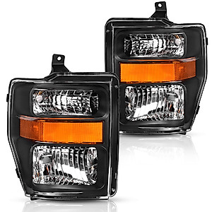 DWVO Headlights Assembly Compatible with 2008 2009 2010 08 09 10 Ford Super duty Headlamps Replacement Pair CLear Lens Amber Reflector Black
