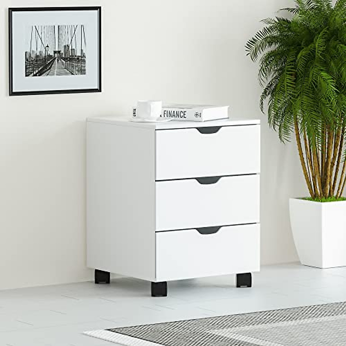 VICLLAX 3 Drawer Wood Mobile File Cabinet Under Desk Storage Assemble Needed with Casters for Home Office, White