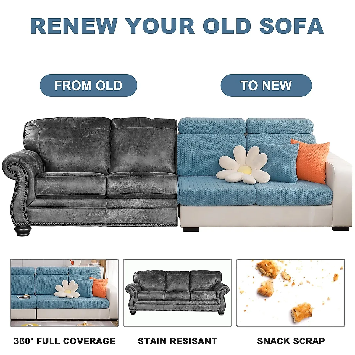 cjc 2023 New Universal Sofa Cover, Wear-Resistant High Stretch Couch Cushion Slipcovers, Anti-Slip L Shape Sofa Covers - Tear Stain Resistant Sofa Protector (Light Blue, Back Cover M)