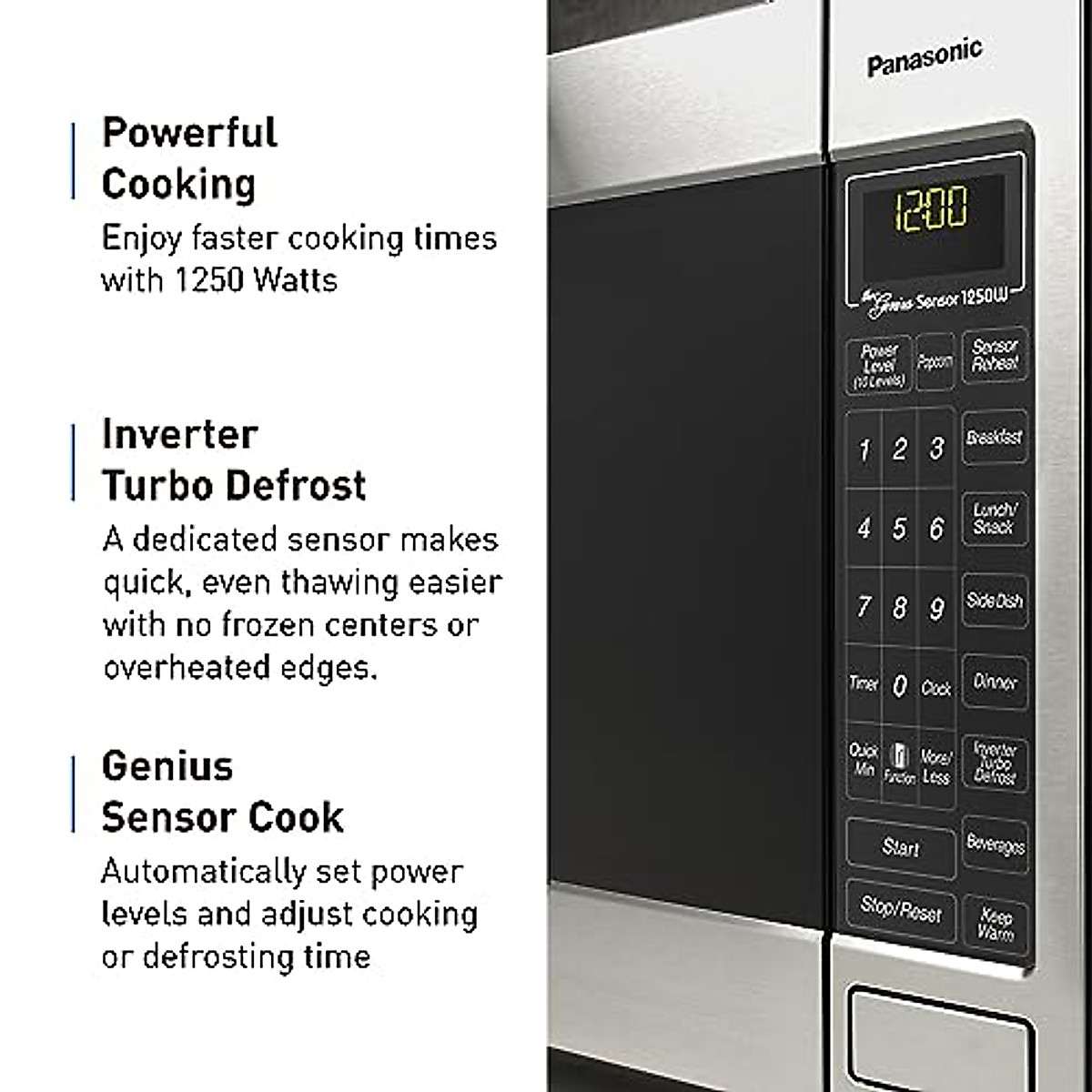 Panasonic NN-T945SF 2.2 cu.ft Inverter Countertop Microwave Oven 1250Watt Power with Genius Sensor Cooking, Stainless Steel