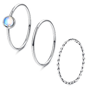 VALDEAS Silver Stackable Rings for Women 3Pcs 925 Sterling Silver Rings Thin Simple Knuckle Rings Minimalist Pinky Middle Pointer Finger Rings Comfort Fit 9