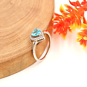 Uloveido Heart Shaped Cubic Zircon Simulated Diamond Solitaire Style Wedding Engagement Anniversary Ring for Women Y3130 (Blue Size 7)