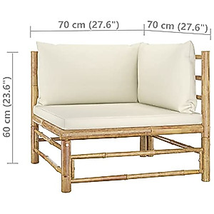 Patio Corner Sofa with Cream White Cushions Bamboo Living Room Home Office Furniture Bamboo Fabric 100% Polyester Modern Chesterfield Upholstered Pillow