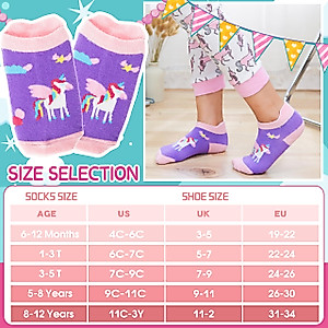 Welwoos Baby Girls Toddlers Grips Socks Kids Non Slip Anti Skid Ankle Unicorn Gift Cotton No Show Socks with Grippers 9 Pairs (Rainbow Unicorn, 3-5 Y)