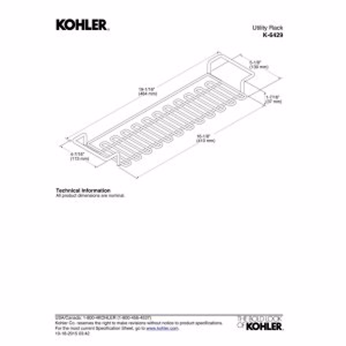 KOHLER K-6429-ST Vault/Strive Utility Rack, Stainless Steel, 1-Pack