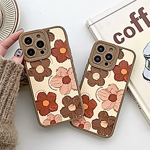 Cute Flower Camera Lens Phone Case for iPhone 14 Pro Cover Lovely Floral Side Frame Design Silicone Protective Cases for Apple 14 Pro - Brown