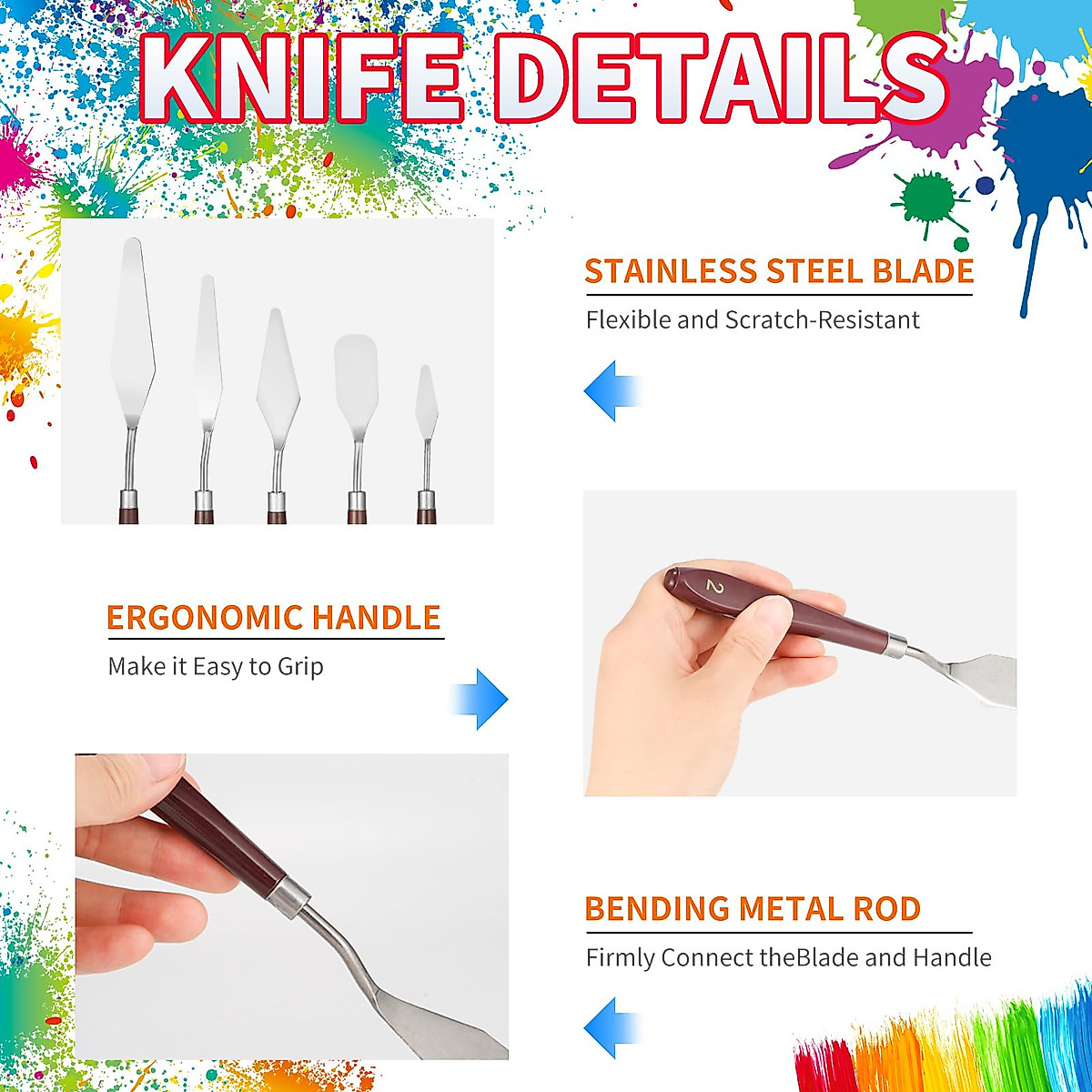 5pcs Palette Knife,Stainless Steel Spatula Palette Knife set, Pallet Knife,Painting Knives,Oil Painting Accessories for Oil, Canvas, Acrylic Painting By EGYPAMID