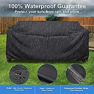 Mrrihand Heavy Duty Patio Sofa Cover Waterproof, 3-Seater Outdoor Sofa Loveseat Cover, Outdoor Patio Furniture Cover with Air Vent and Handles, 90.5" L×34" D×32" H, Black