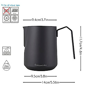 Easyworkz Espresso Steaming Pitcher Stainless Steel 20 oz Coffee Frothing Picther Milk Jug Cappuccino Latte Art Cup, Black