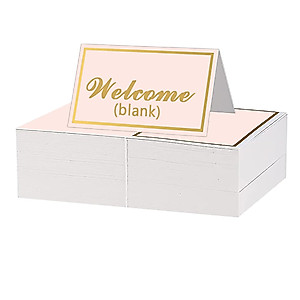 Blank Table Tent Place Cards with Gold Foil Border for Wedding Rception,Birthday Events,Dinner Parties Cards,100 Pcs （3.5x2 inch,pink）