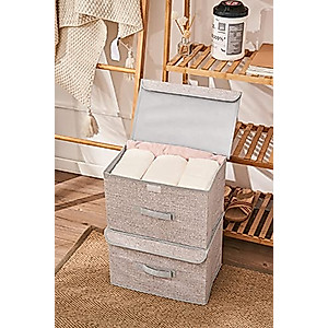 SamiTime Large Foldable Storage Orangizer Bins Boxes with Lids Cover, Fabric Storage Baskets Containers Cube with Cover for Home Bedroom Closet Office Nursery (Gray Linen)