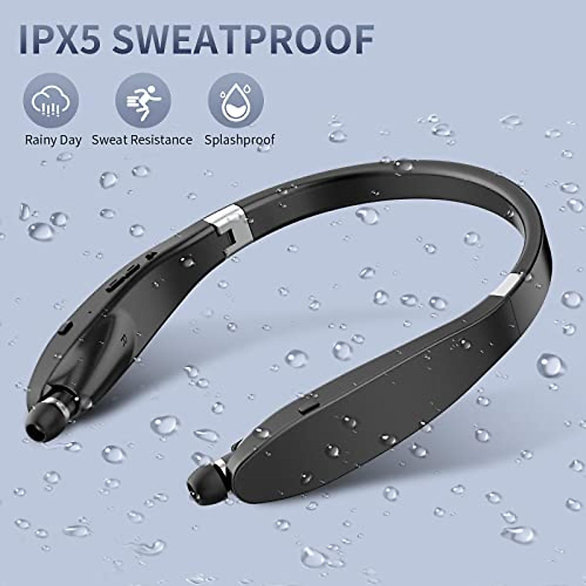 Bluetooth Headset, 2023 Upgraded Foldable Bluetooth Headphones with Retractable Earbuds, Noise Cancelling Stereo Earphones with Mic, Wireless Neckband Headphones for Sports Workout Gym with Carry Case