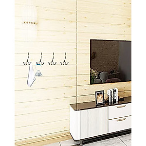 ABINLIN Wall Hooks for Hanging 2 Pcs, Heavy Duty Coat Hooks Wall Mounted, Three Hook for Hat, Robe, Key, Towel, Bags (Silver)