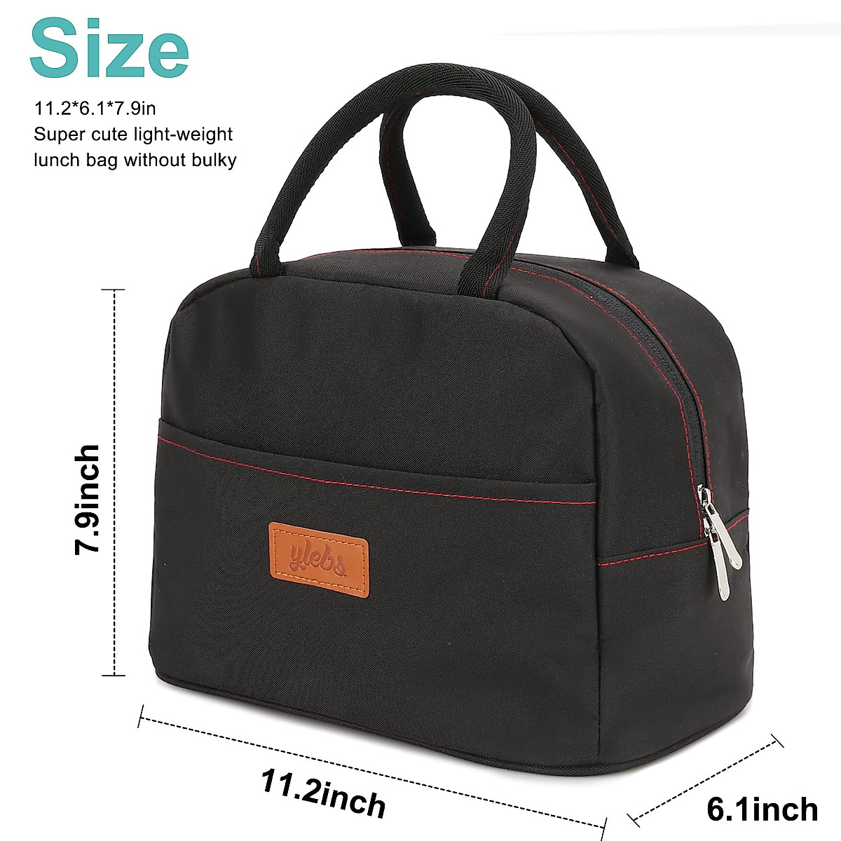 Ylebs Lunch Bag for Women Insulated Lunch Box,Black Adult Reusable Cooler Tote Bag for Work,Water-resistant Thermal