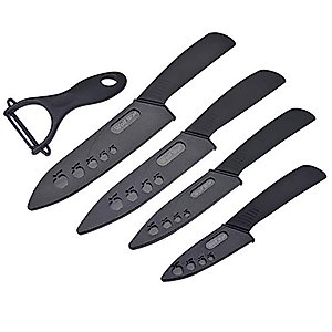 Kitchen Ceramic Knife Set Professional Knife With Sheaths, Super Sharp Rust Proof Stain Resistant (6" Chef Knife, 5" Utility Knife, 4" Fruit Knife, 3" Paring Knife, One Peeler)