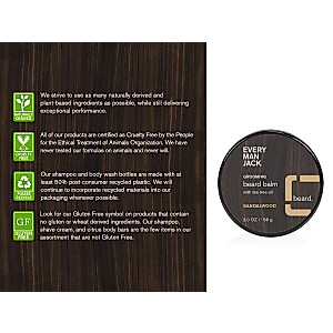 Every Man Jack Beard Balm - Subtle Sandalwood Fragrance - Moisturizes, Protects, and Strengthens Your Beard - Naturally Derived with Tea Tree Oil, Shea Butter, and Jojoba - 2.0 - Fluid Ounces