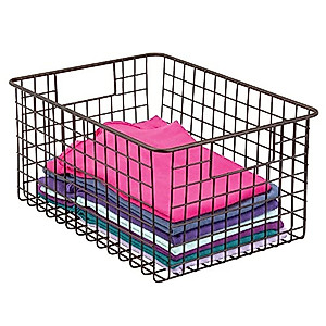mDesign Metal Wire Closet Storage Basket Organizer with Handles for Organizing Bedroom, Bathroom, Mudroom, Entryway, Hallway, or Linen Closets - Concerto Collection - Bronze