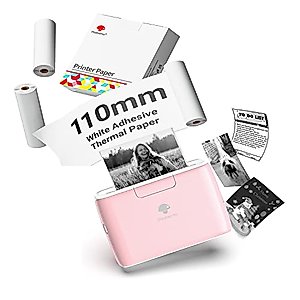 Phomemo M04S Portable Printer- Bluetooth Inkless Thermal Sticker Printer with White Self-Adhesive Thermal Paper for Phomemo M04S/M04S Bluetooth Thermal Printer, Black on White, 110mm x 3.5m, 3-Rolls