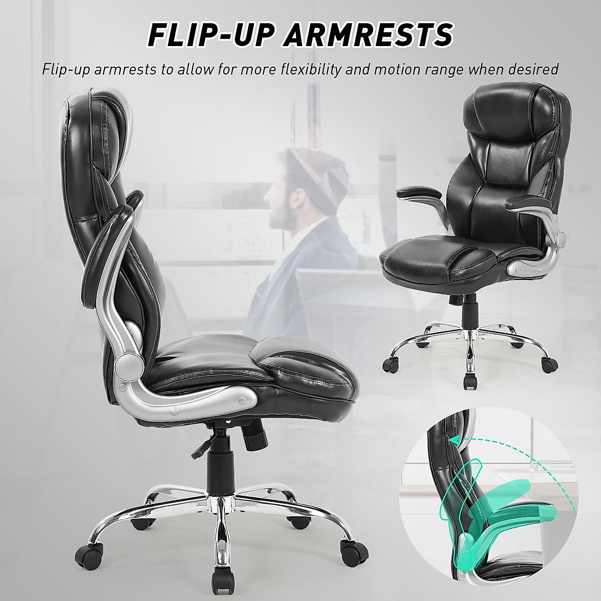 PayLessHere Big and Tall Office Chair 400lbs Executive Leather Office Chair Adjustable Swivel and Armrest Computer Desk PU Leather Chair for Home Office