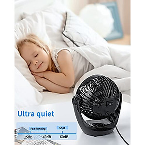 Aluan Desk Fan Small Table Fan with Strong Airflow Ultra Quiet Portable Fan Speed Adjustable Head 360°Rotatable Mini Personal Fan for Home Office Bedroom Table and Desktop, Black