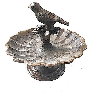 Comfy Hour 6" Cast Iron Heavy Duty Solid Pedestal Bird Bath/Feeder for Garden Decoration, Brown, Spring in Garden Collection