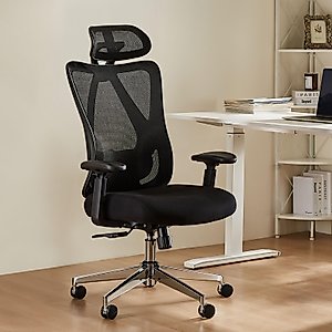 OLIXIS Ergonomic Executive Office Chair - Mid Back with 360° Swivel Wheels, Computer Desk Chair with Lumbar Support, Height Adjustable PU Leather with Flip-up Armrest