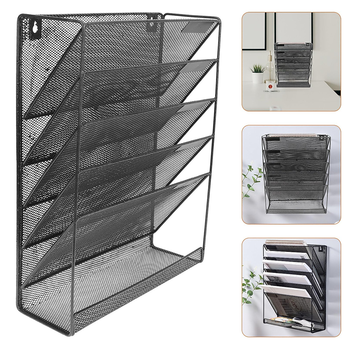NOLITOY File Rack Manilla Folders 8.5 x 11 Multi- Layer File Container Wall Mounted Paper Organizer Metal Bookshelf Office Tray Office Folders Hanging File Holder File Organizer for Wall