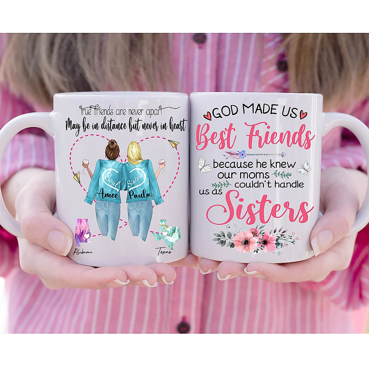 Best Friend Mug, Custom Best Friend Mug, Long Distance Friendship Gifts, Friendship Mug, Best Friend Coffee Mugs for Women, Girls, Besties Mug, BFF Gifts, Soul Sister Mug, Funny Friendship Gifts