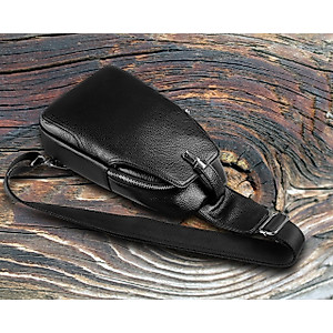 DK86 Leather Sling Backpack Chest Crossbody Shoulder Bag Travel Daypack for Men and Women - Black 1