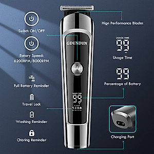 GDUNDUN Grooming Kit for Men, Cordless IPX7 Waterproof Beard Hair Nose and Body Electric Trimmer for Men, All-in-1 Trimmer for Men with USB Charging LED Power Display, Gift for Men Husband Father