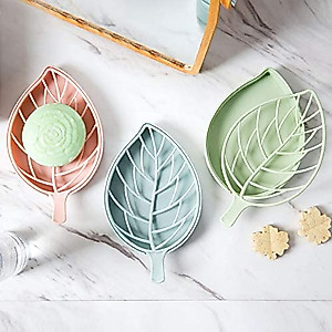 Lele 3 Color Soap Dishes,Leaf-Shaped Shower Soap bar Holder with Draining Tray,Fashionable Soap Dishes for Shower Kitchen