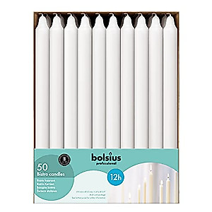 BOLSIUS White Candlesticks Bulk Pack 50 Count - Unscented Dripless 11.5 Inch Household & Dinner Candle Set - 12+ Burn Hours - Premium European Quality - Consistent Smokeless Flame - 100% Cotton Wick