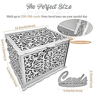 OurWarm Wedding Card Box with Lock, Silver Card Box for Wedding Reception, Wooden Gift Card Box Holder Money Box for Rustic Wedding Party Birthday Baby Shower Graduation Decorations