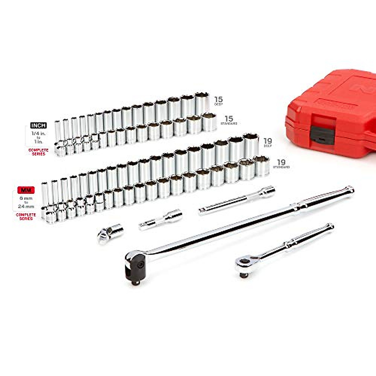 TEKTON 3/8 Inch Drive 6-Point Socket and Ratchet Set, 73-Piece (1/4-1 in., 6-24 mm) | SKT15311