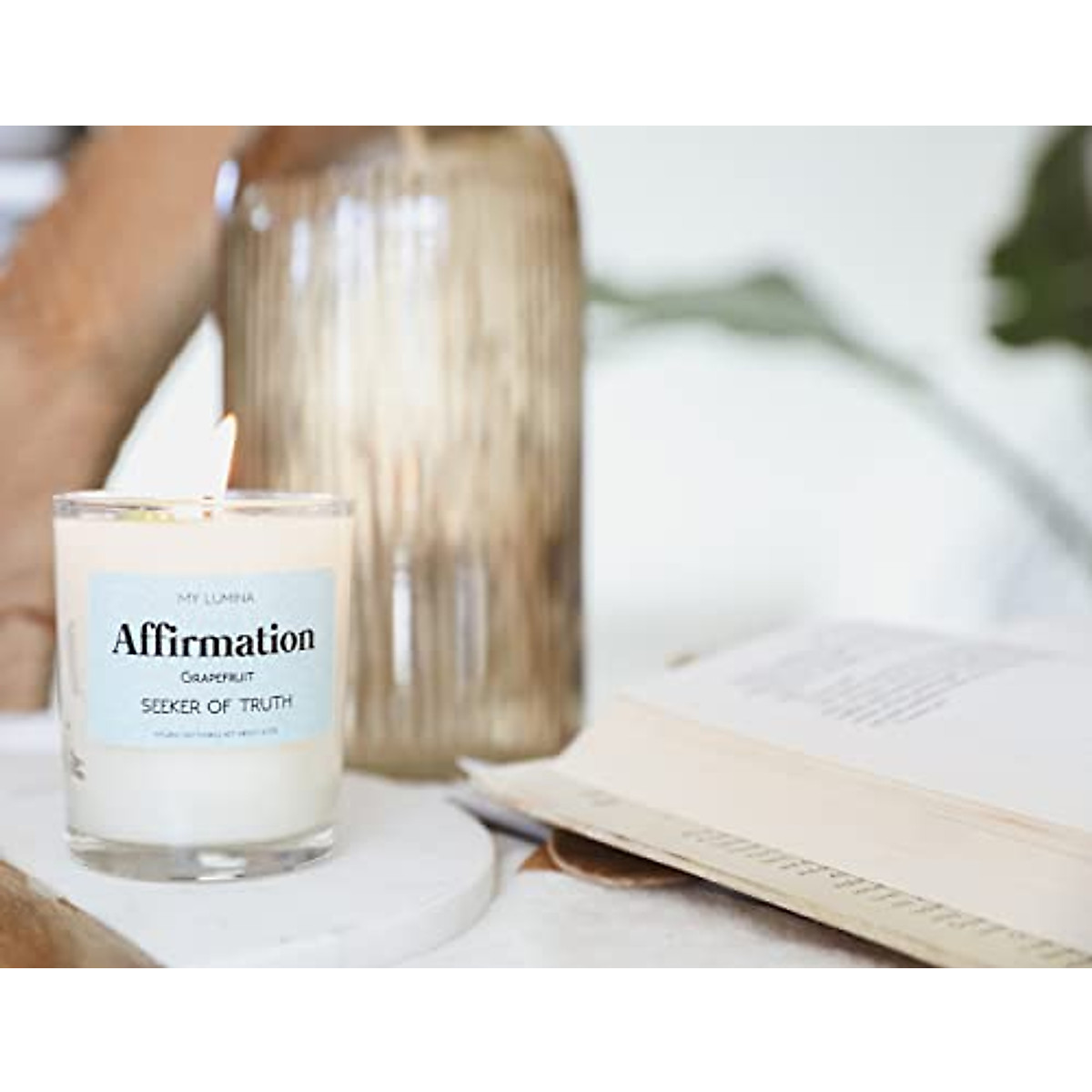 My Lumina Affirmation Aromatherapy Candle w/Jade Crystal Inside for Luck, Lucky Charms, Abundance, Success, Dream Manifestation, Negative Energy Cleansing, Soy Wax Scented Candle -Home,Gift,Men,Women
